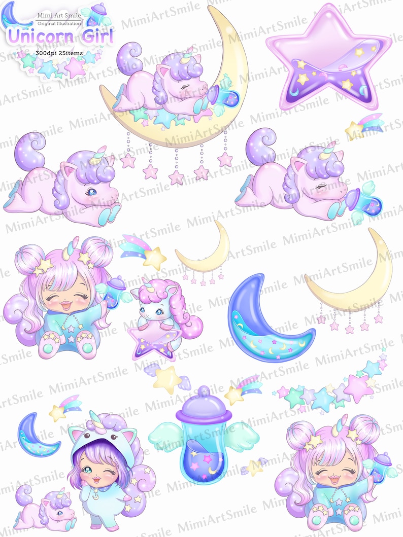Unicorn Girl Clipart, Kawaii Baby Unicorn Clip Art, Cute Unicorn, Baby ...