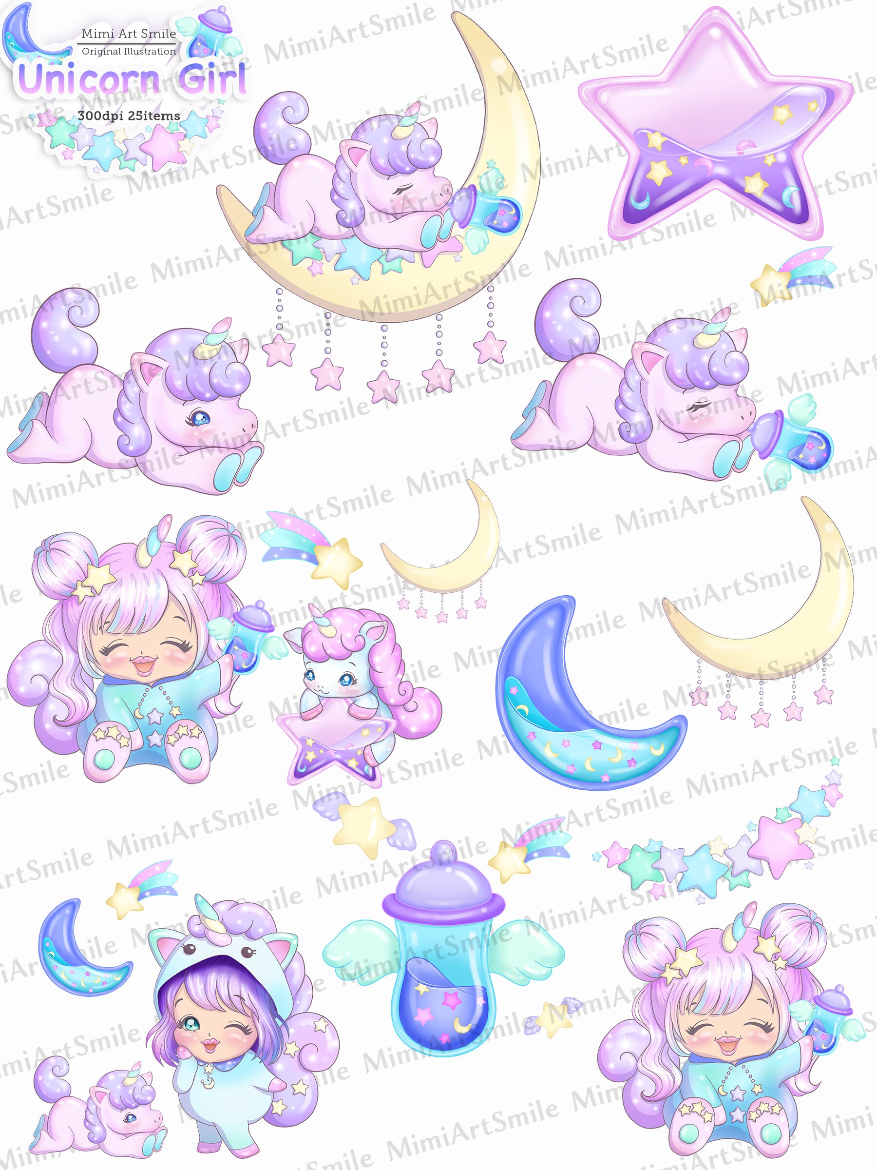 Unicorn Girl Clipart, Kawaii Baby Unicorn Clip Art, Cute Unicorn, Baby ...