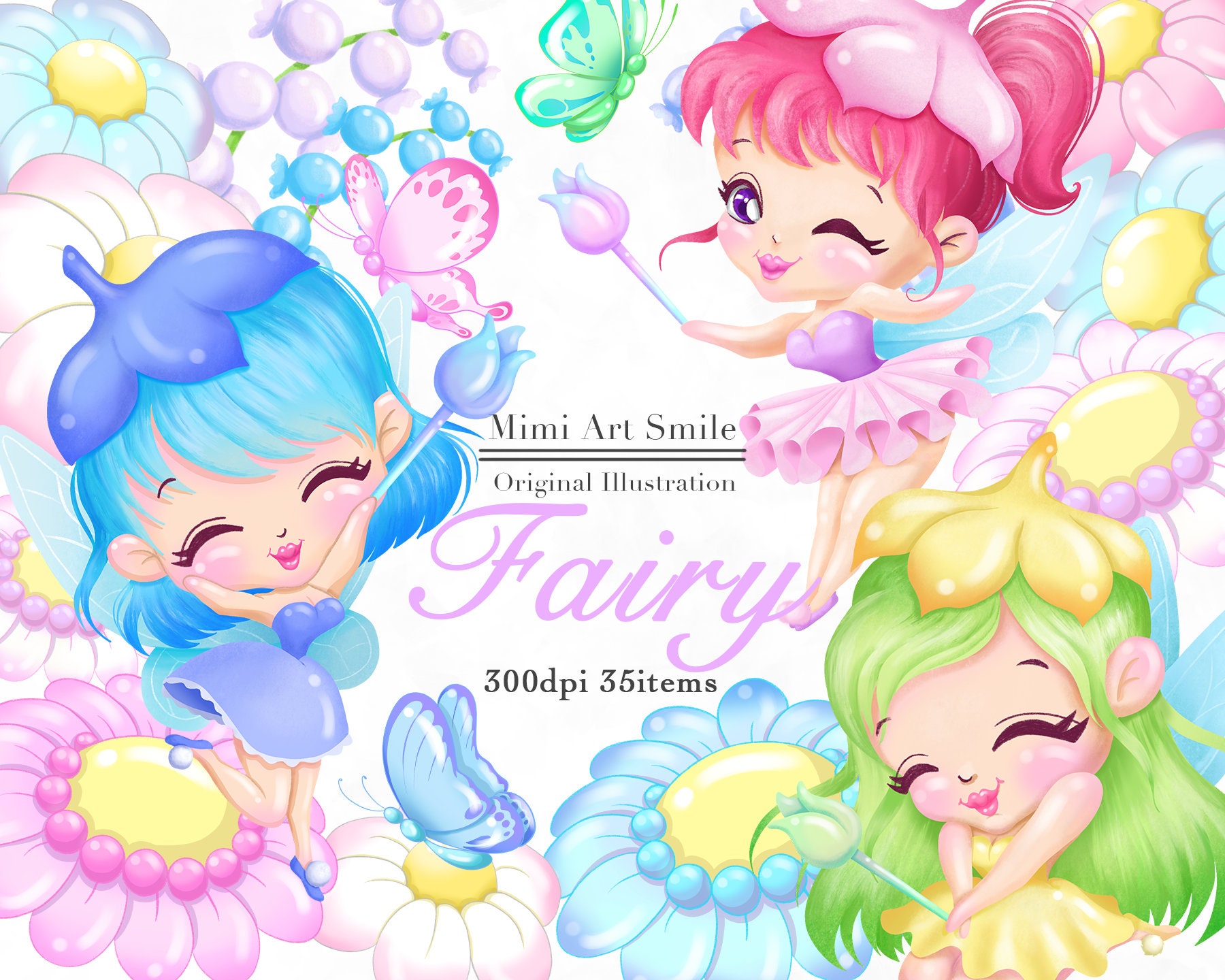 Cute Fairy Clipart Kawaii Flower Fairy Clip Artflowers PNG - Etsy