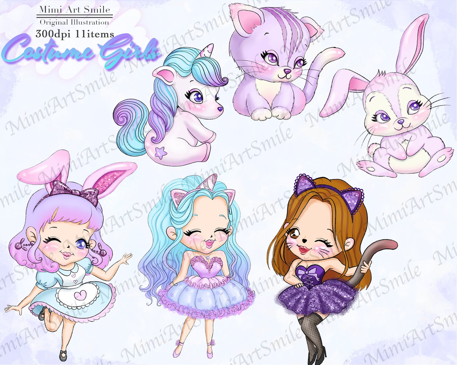Costume Girls Clip Art, Animal and Girl Clipart, Unicorn Bunny Kitty ...