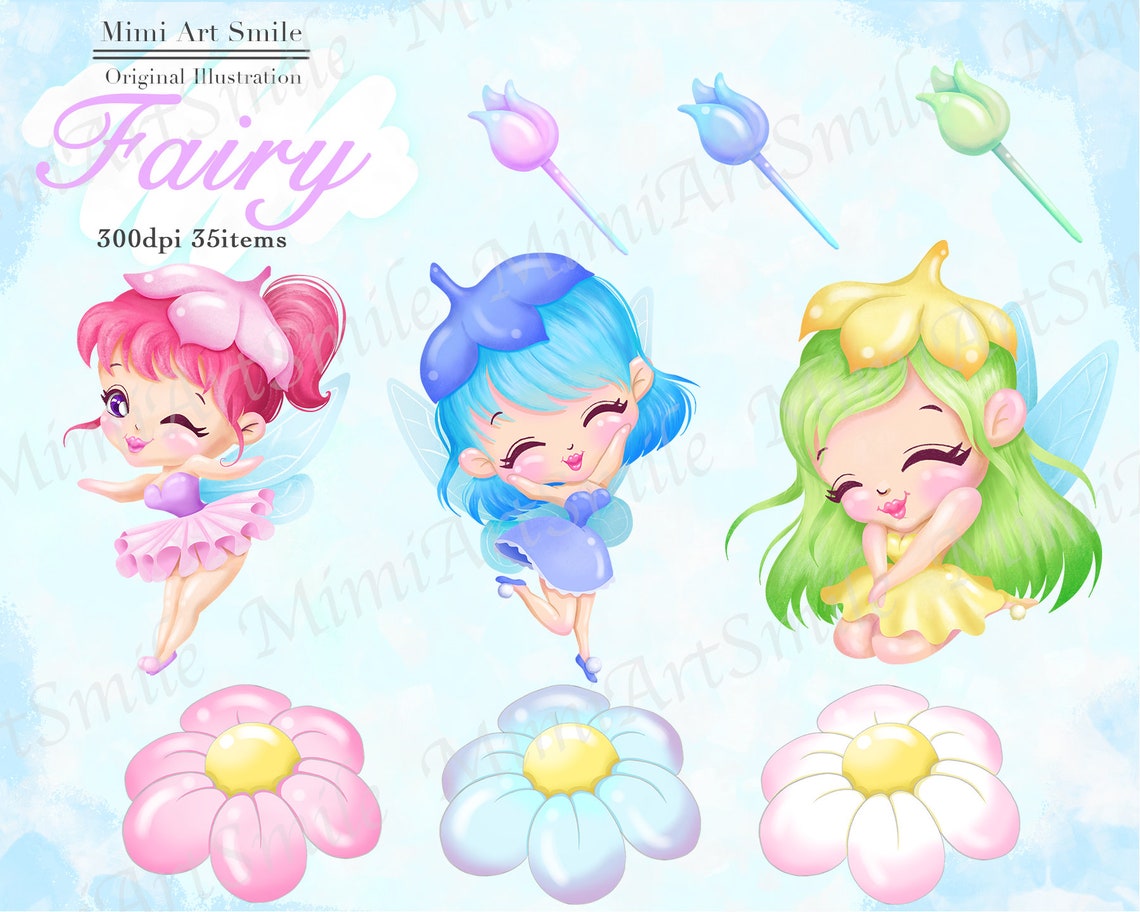 Cute Fairy Clipart Kawaii Flower Fairy Clip Artflowers PNG - Etsy
