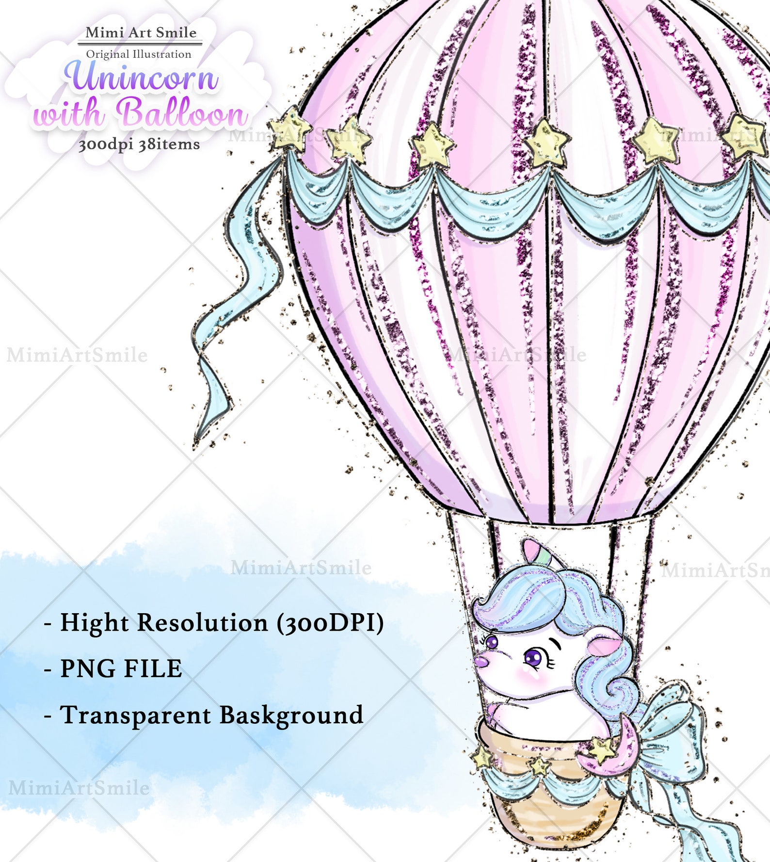Unicorn with Balloon Clipart Cute Unicorns Hot air balloon | Etsy