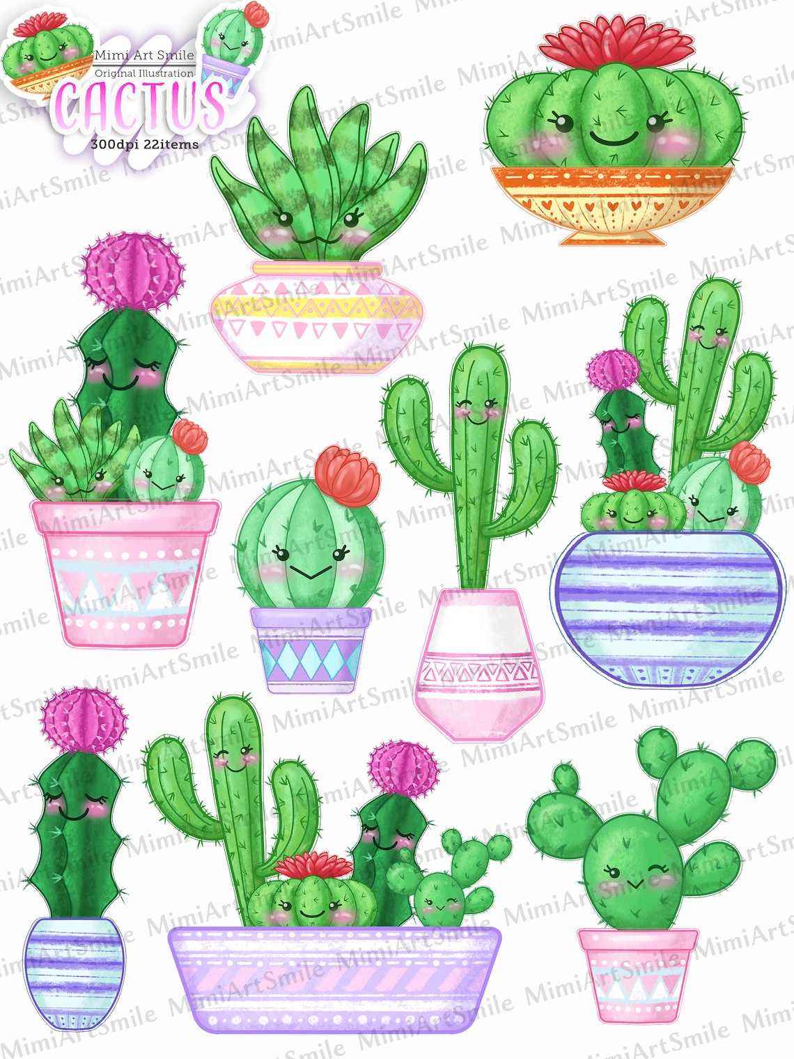 Cactus Clipart, Cute Plant Clip Art, Flower Pot, Planter, Desert Cactus ...