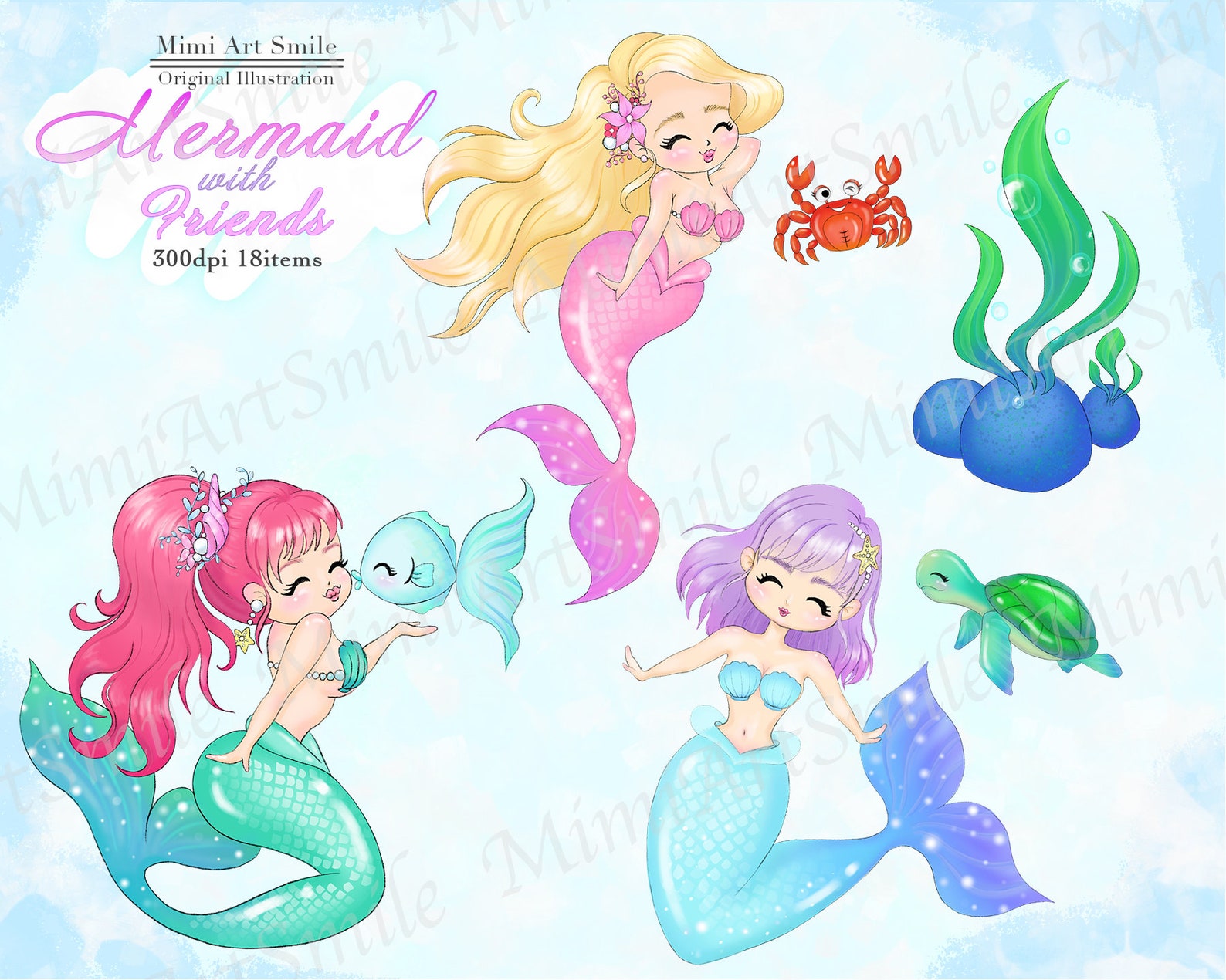 Mermaid With Friends Clipart,cute Mermaid,digital Downloadable Planner ...