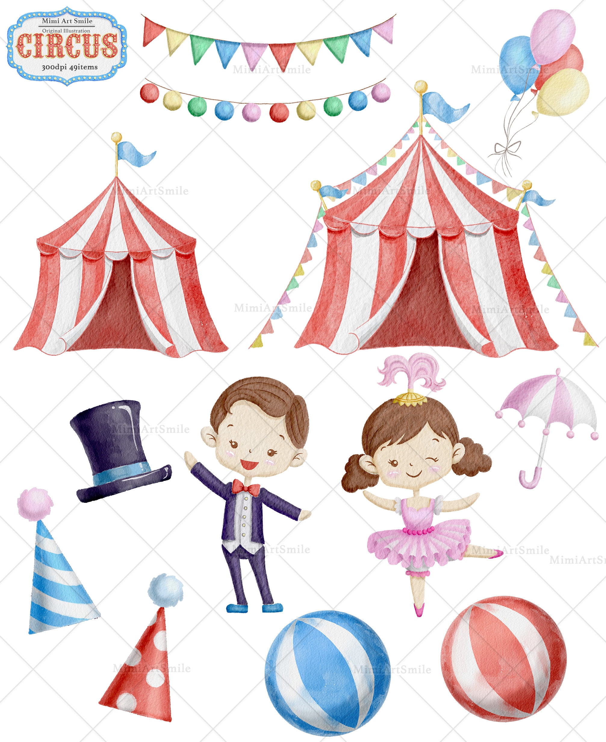 Circus Clipart | Carnival Clip Art, Cute Watercolor Painted, Elephant ...