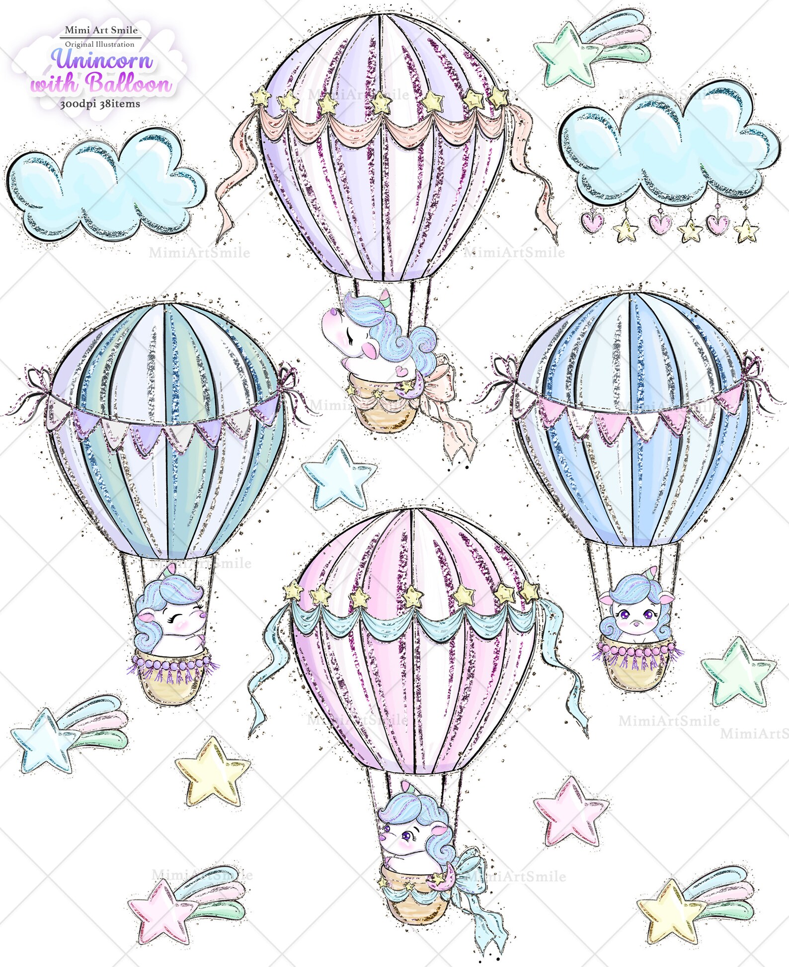 Unicorn With Balloon Clipart Cute Unicorns, Hot Air Balloon, Clip Art ...