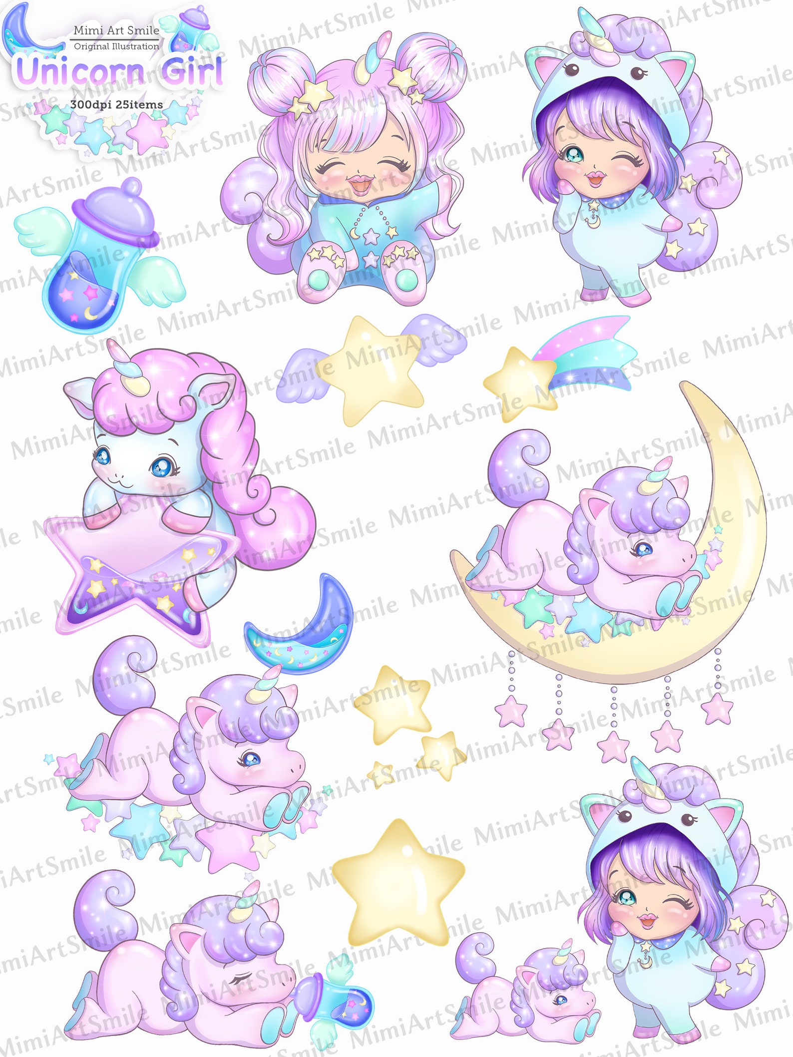 Unicorn Girl Clipart, Kawaii Baby Unicorn Clip Art, Cute Unicorn, Baby ...