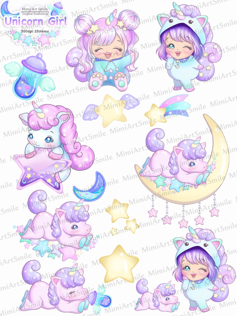 Unicorn Girl Clipart, Kawaii Baby Unicorn Clip Art, Cute Unicorn, Baby ...
