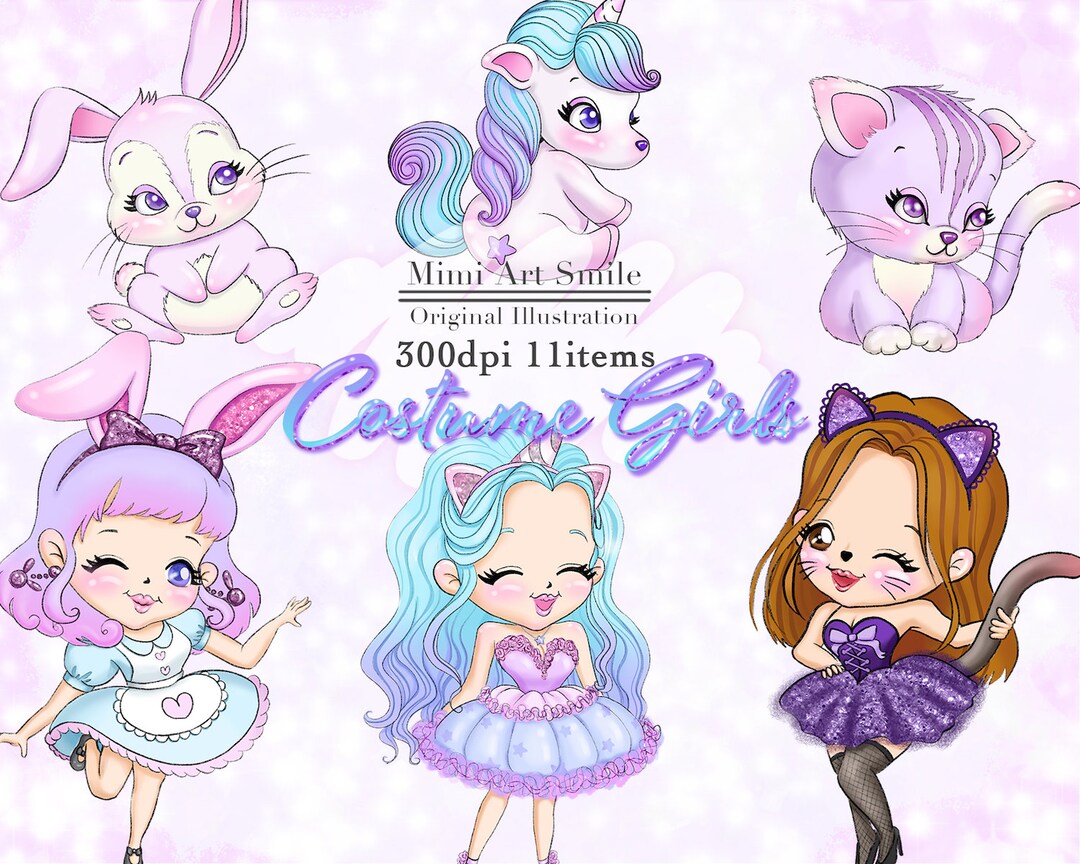 Costume Girls Clip Art, Animal and Girl Clipart, Unicorn Bunny Kitty ...