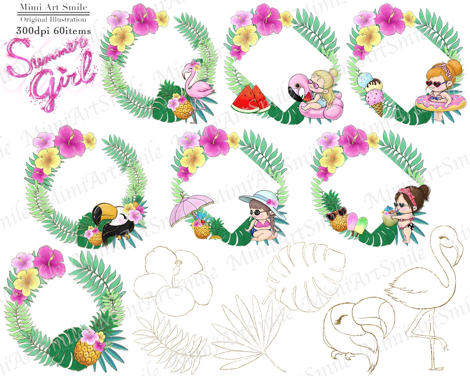 Summer Girl,cute Beach Fashion Swimwear Flamingo Swimming Ring Ice ...