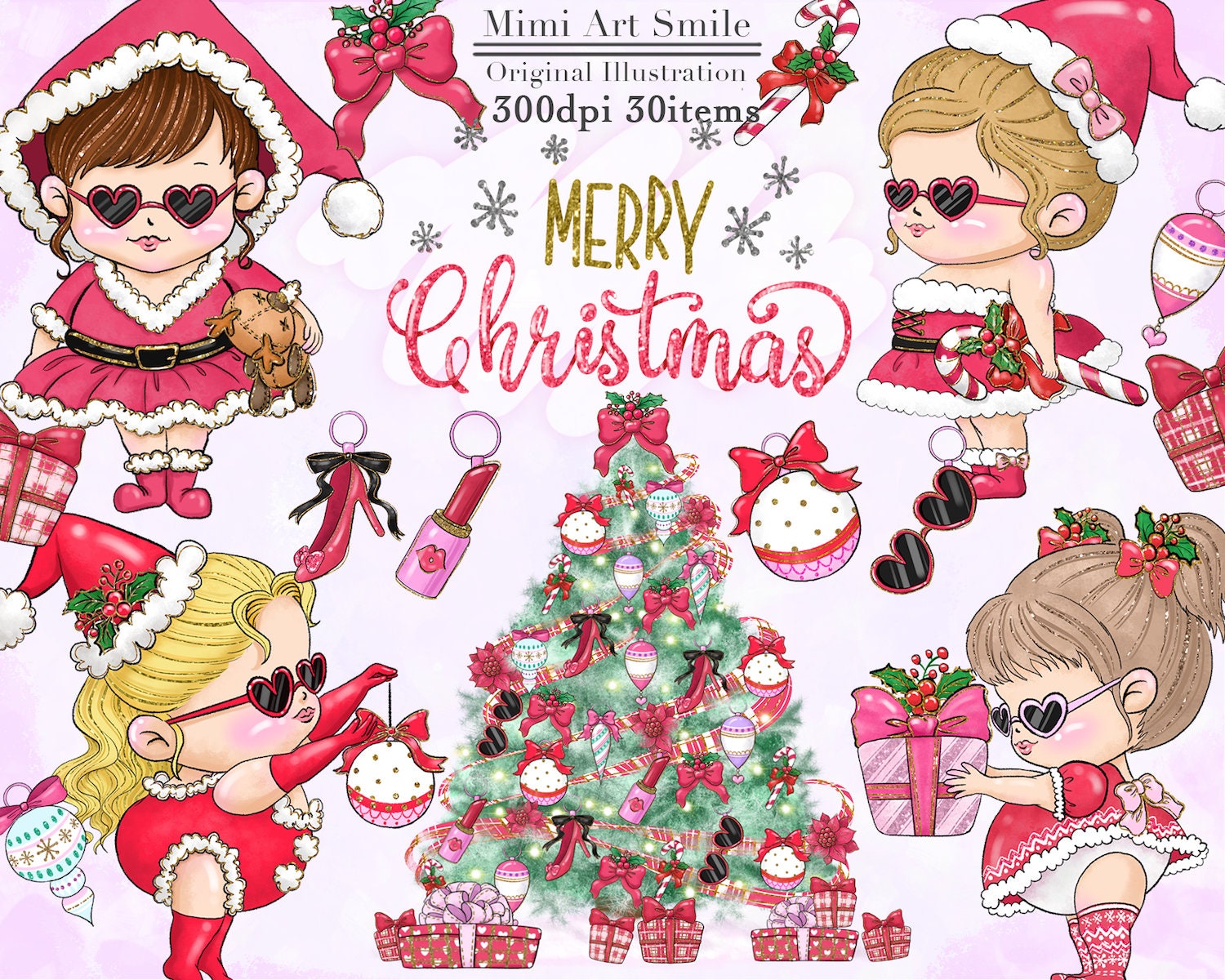 Christmas Girl Clipartmerry Christmas Girls Clip Artsanta - Etsy
