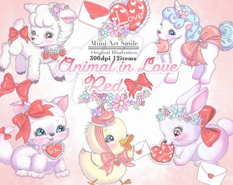 Animal in Love Pink Clipart Cute Clip Art Valentine's | Etsy