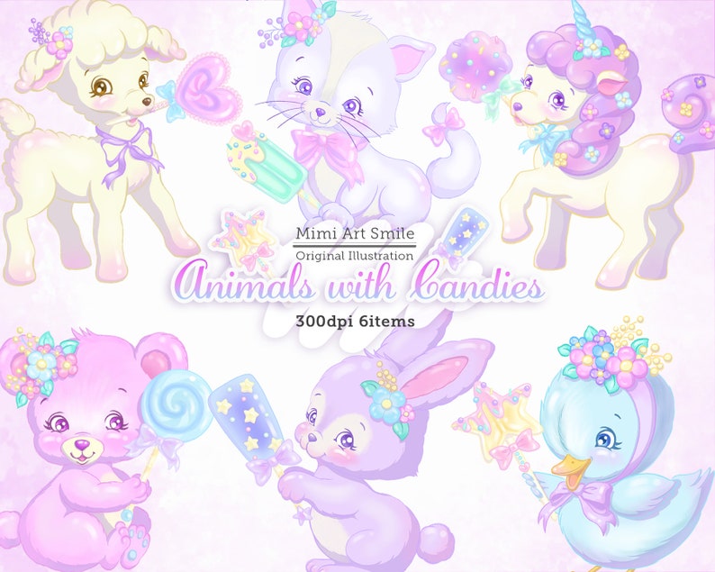 Animals with Candies Clipart | Pretty Animal Clip Art, Ice candy, イラスト ...