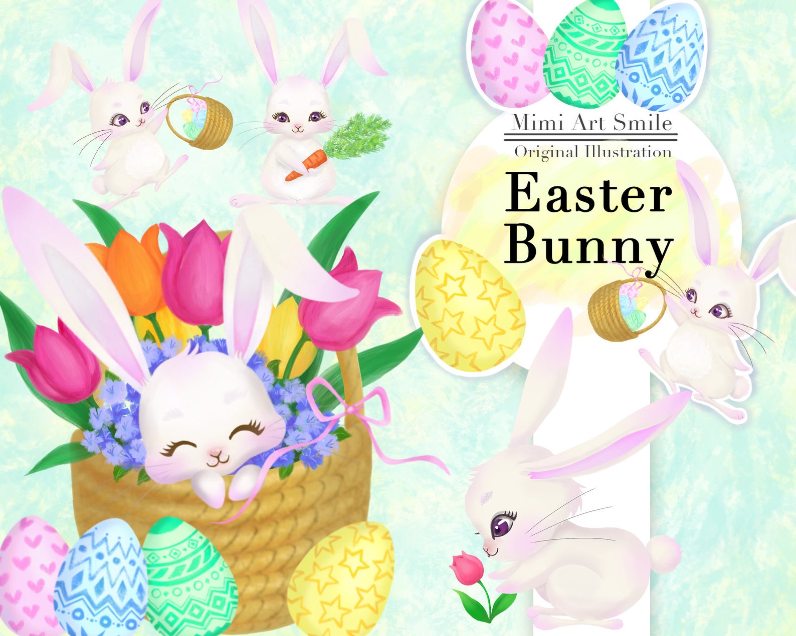 Easter Bunny. Rabbit Digital PNG Clipart, Downloadable Printable Cute ...