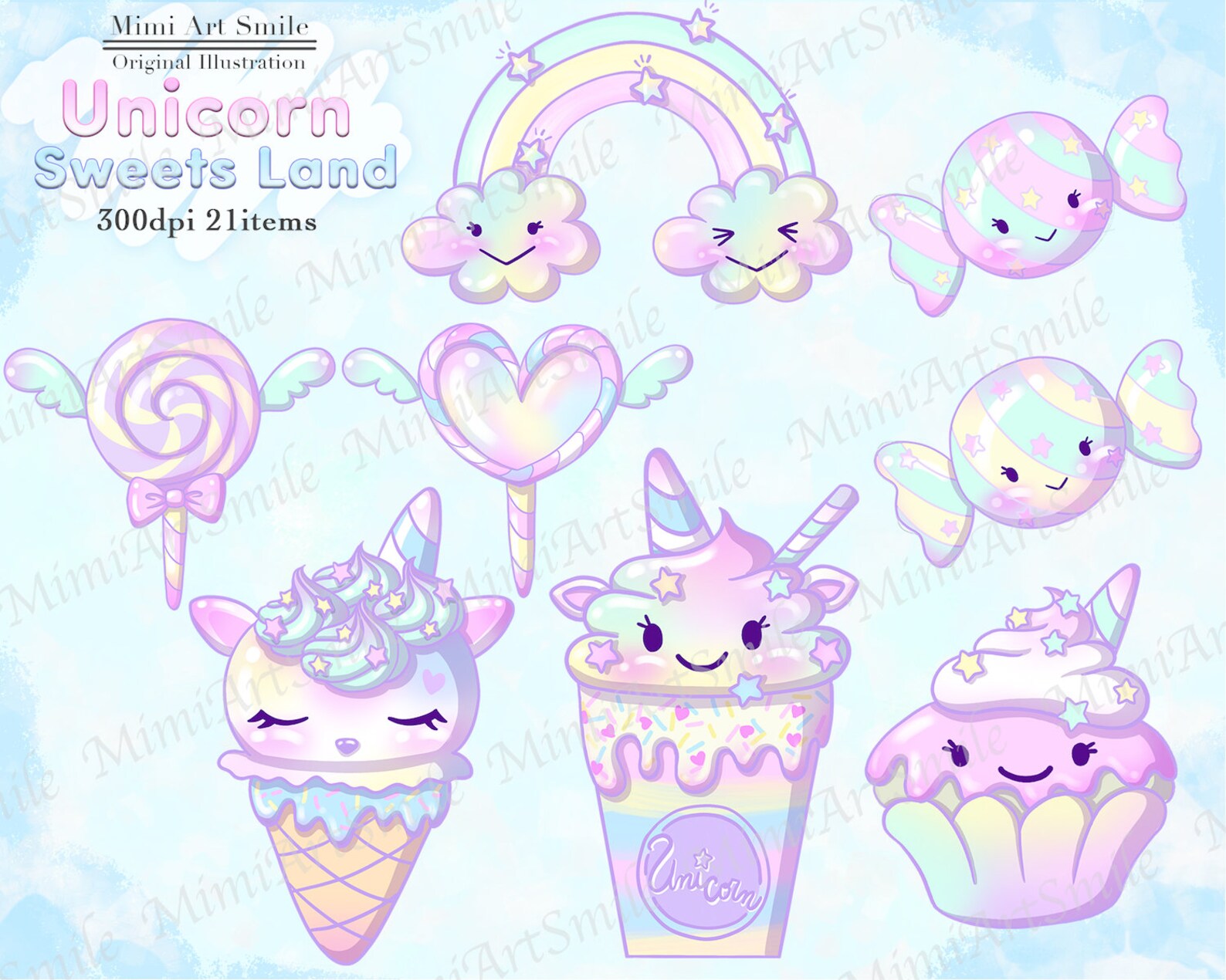 Unicorn Sweets Land Clipart,baby Unicorn Clip Art,chibi Unicorn,cute ...