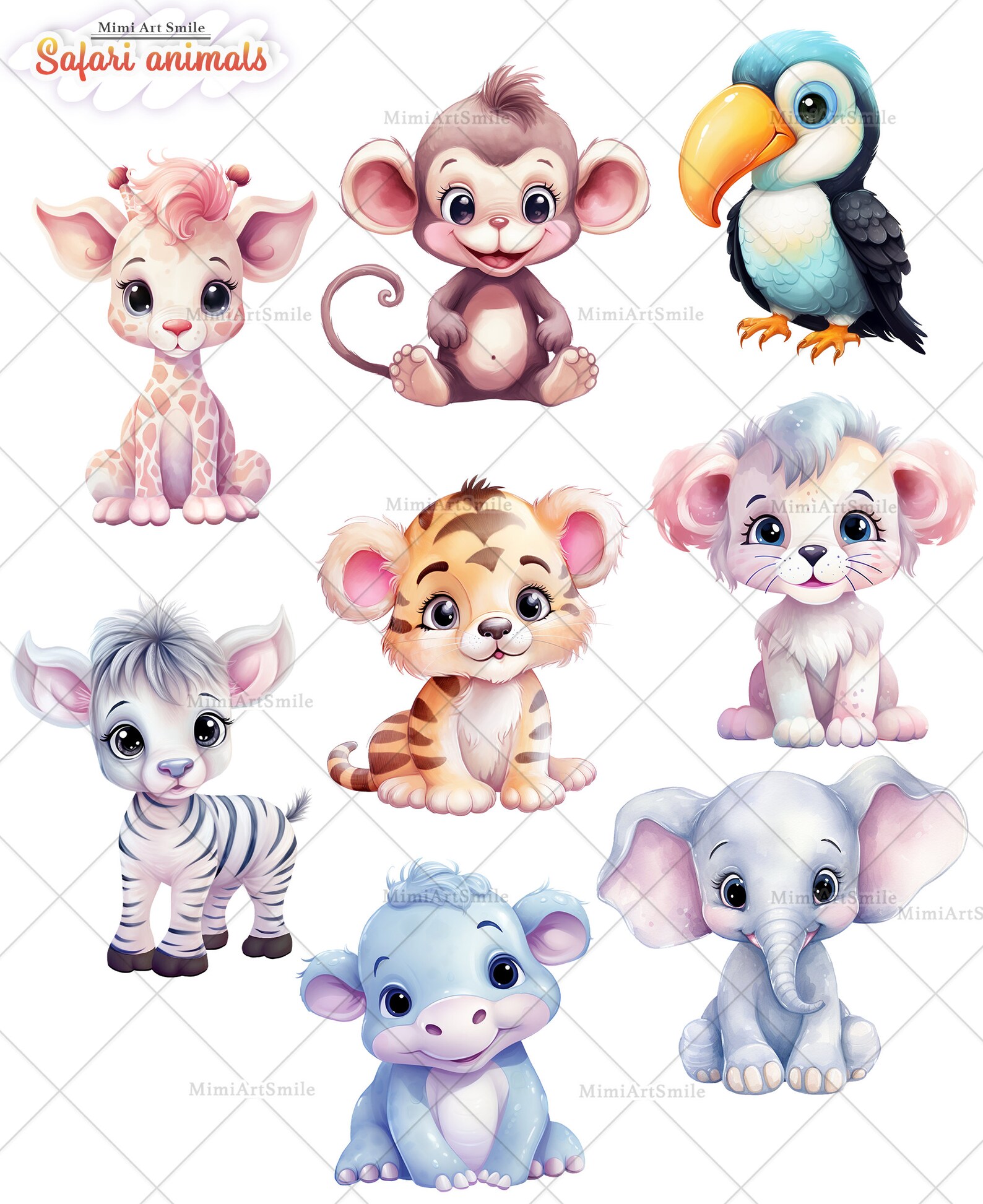 Safari Animals Clipart | Cute Baby Animal , Lion, Tiger, Giraffe ...