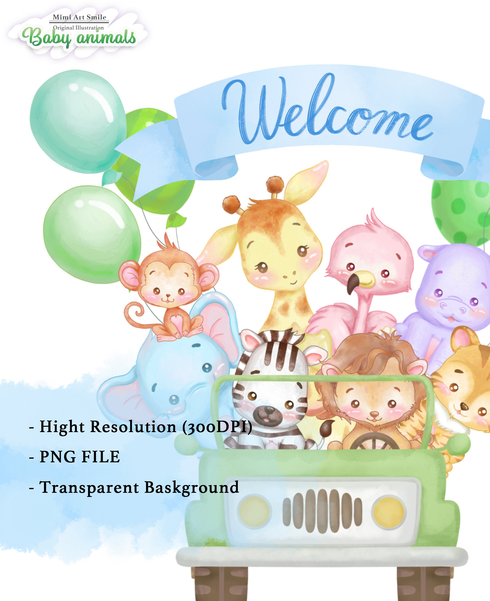 Safari Party Baby Animals Clipart | Jungle, Watercolor, Tiger, Lion ...
