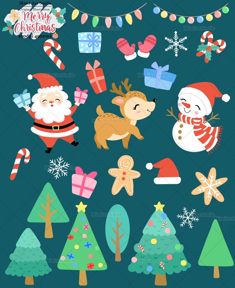 Christmas Clipart Set Merry Christmas Clip Art, Cute Santa Clause ...