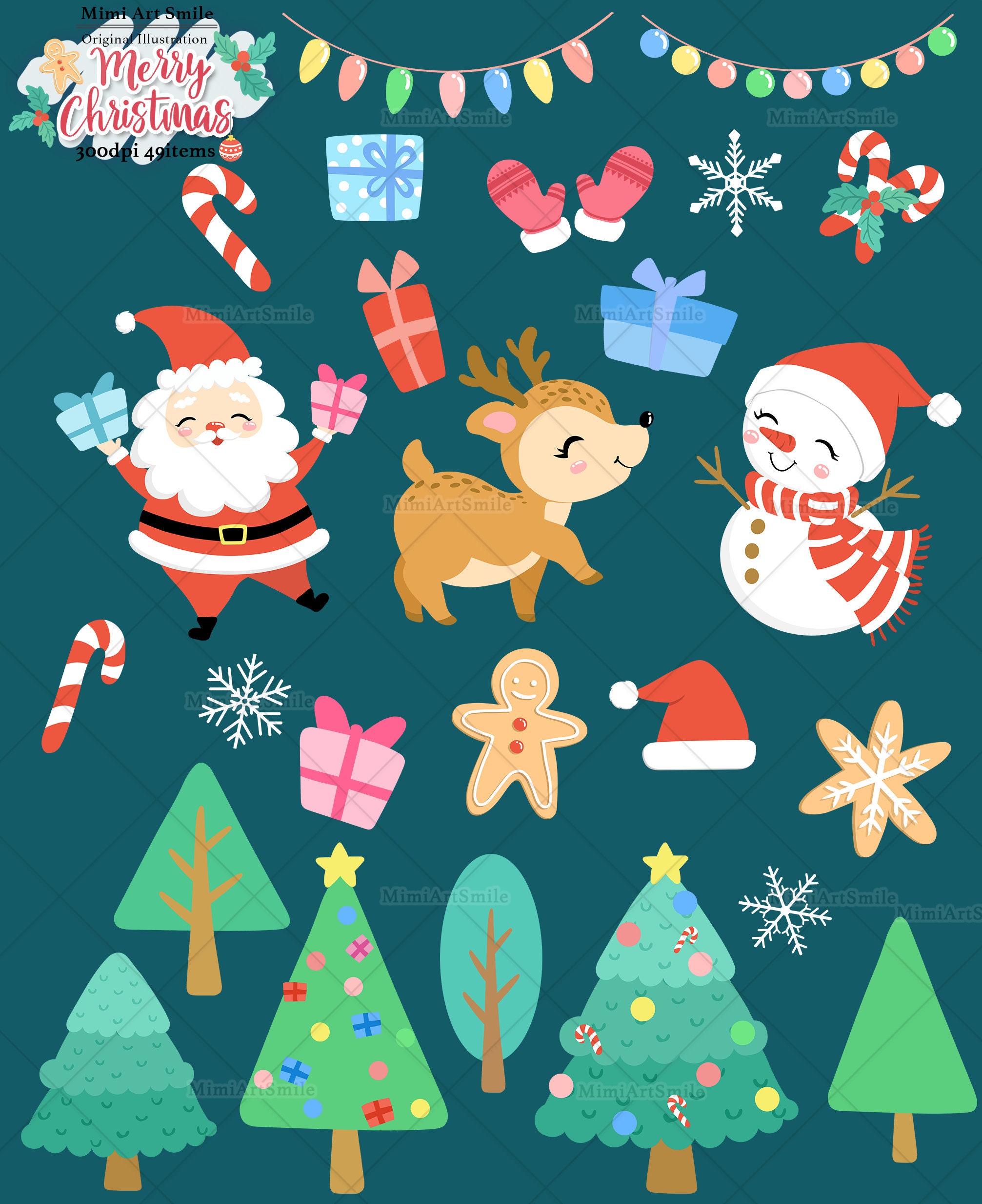 Christmas Clipart Set Merry Christmas Clip Art, Cute Santa Clause ...