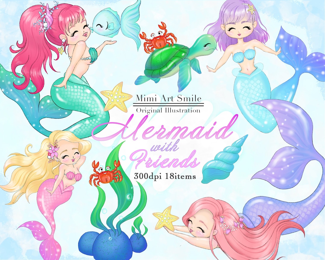 Mermaid With Friends Clipart,cute Mermaid,digital Downloadable Planner ...