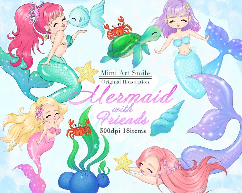 Mermaid With Friends Clipart,cute Mermaid,digital Downloadable Planner ...