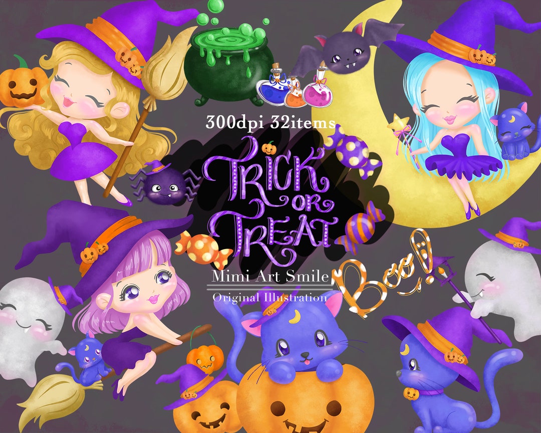 Cute Halloween Clipart, Pretty Halloween Clip Art, Witch Cat Ghost ...