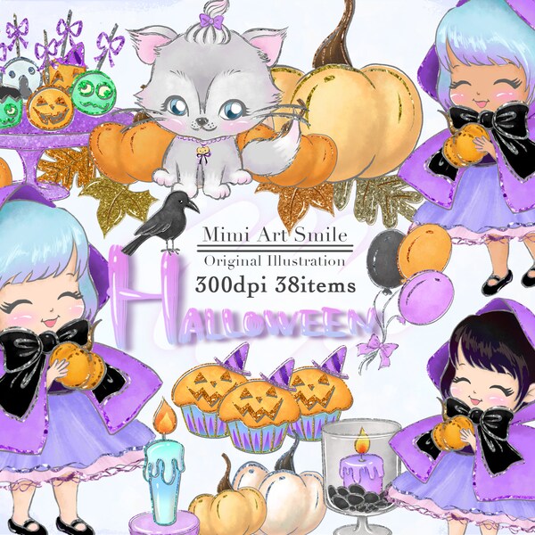 Cute Halloween Clipart, Pretty Halloween Clip Art, Witch Cat Ghost ...