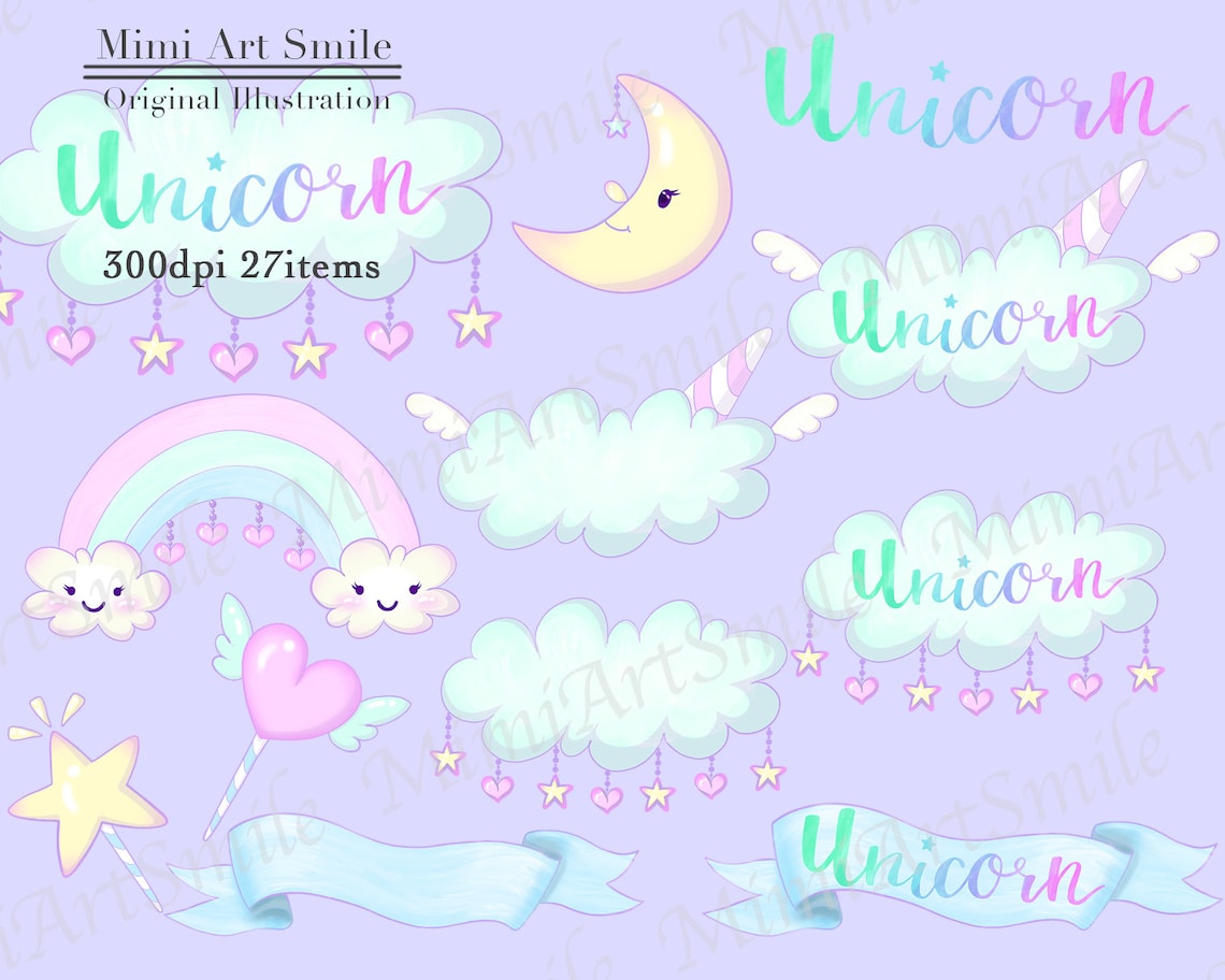 Cute Unicorn Clipart Set Rainbow Unicorns Clip Art Digital Downloadable ...