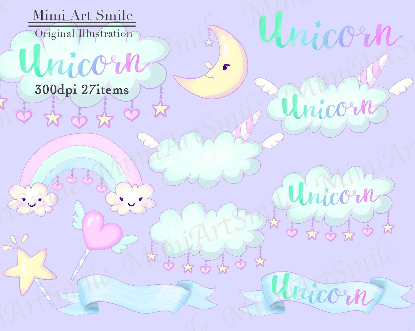 Cute Unicorn Clipart Set Rainbow Unicorns Clip Art Digital Downloadable ...