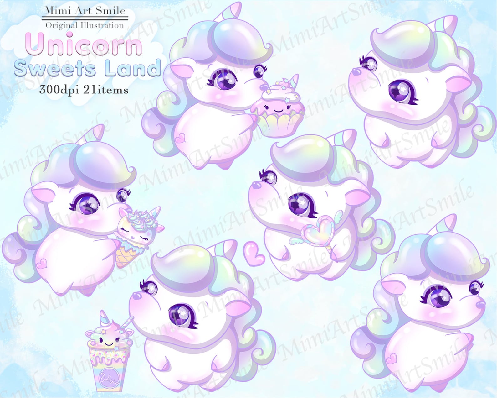 Unicorn Sweets Land Clipart,baby Unicorn Clip Art,chibi Unicorn,cute ...