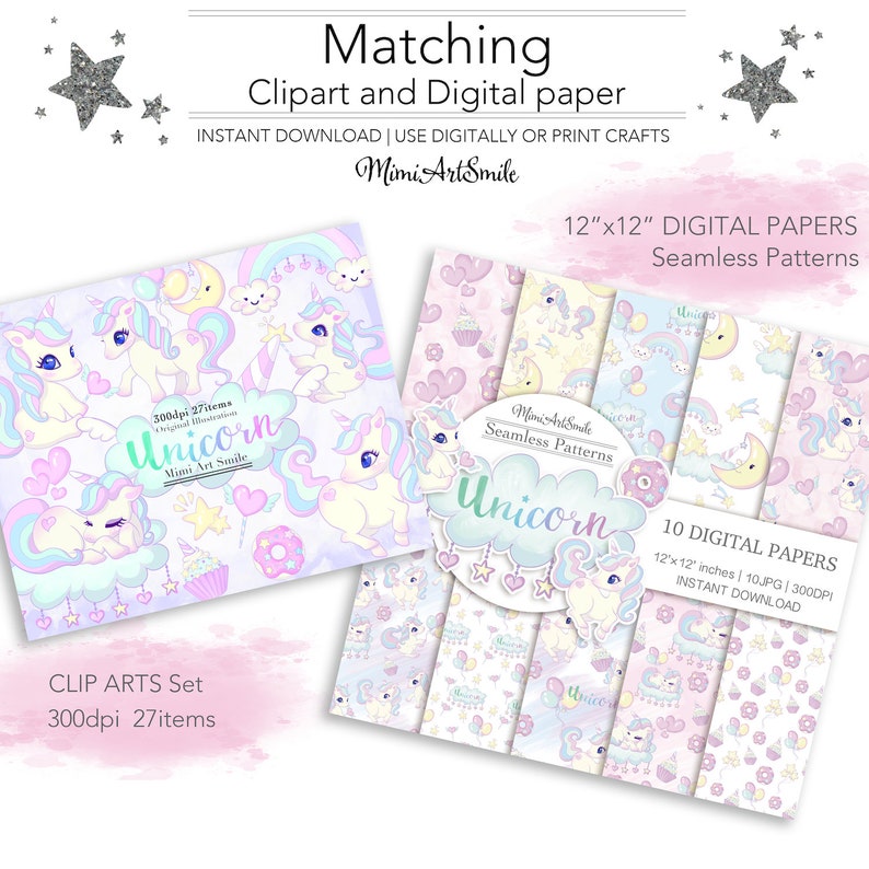 Cute Unicorn Clipart Set Rainbow Unicorns Clip Art Digital Downloadable ...