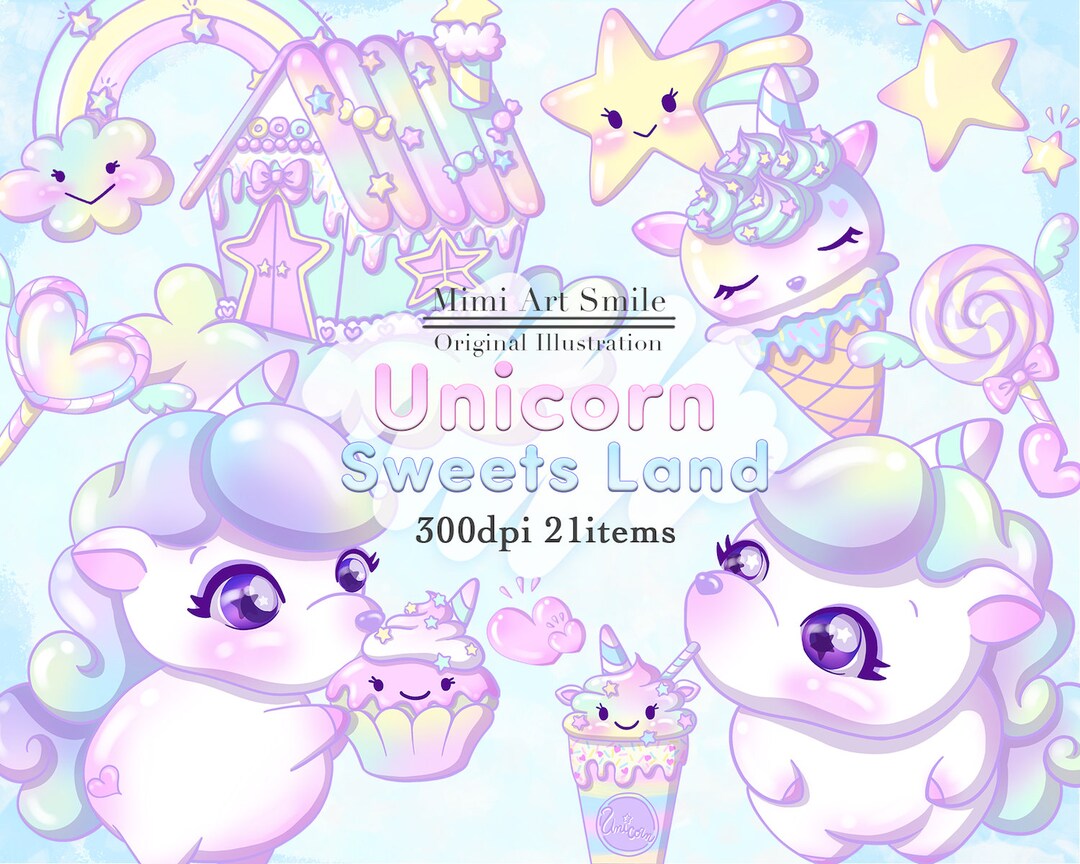Unicorn Sweets Land Clipart,baby Unicorn Clip Art,chibi Unicorn,cute ...