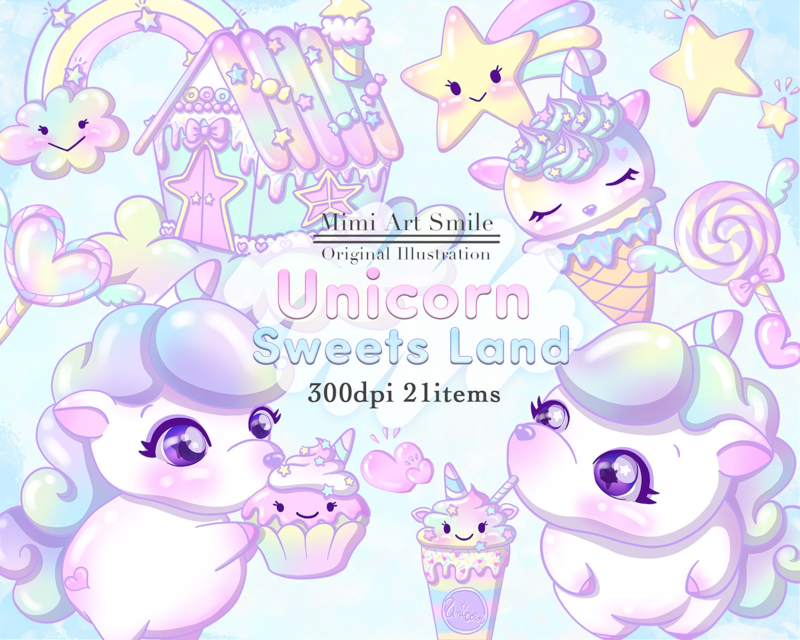 Unicorn Sweets Land Clipart,baby Unicorn Clip Art,chibi Unicorn,cute ...