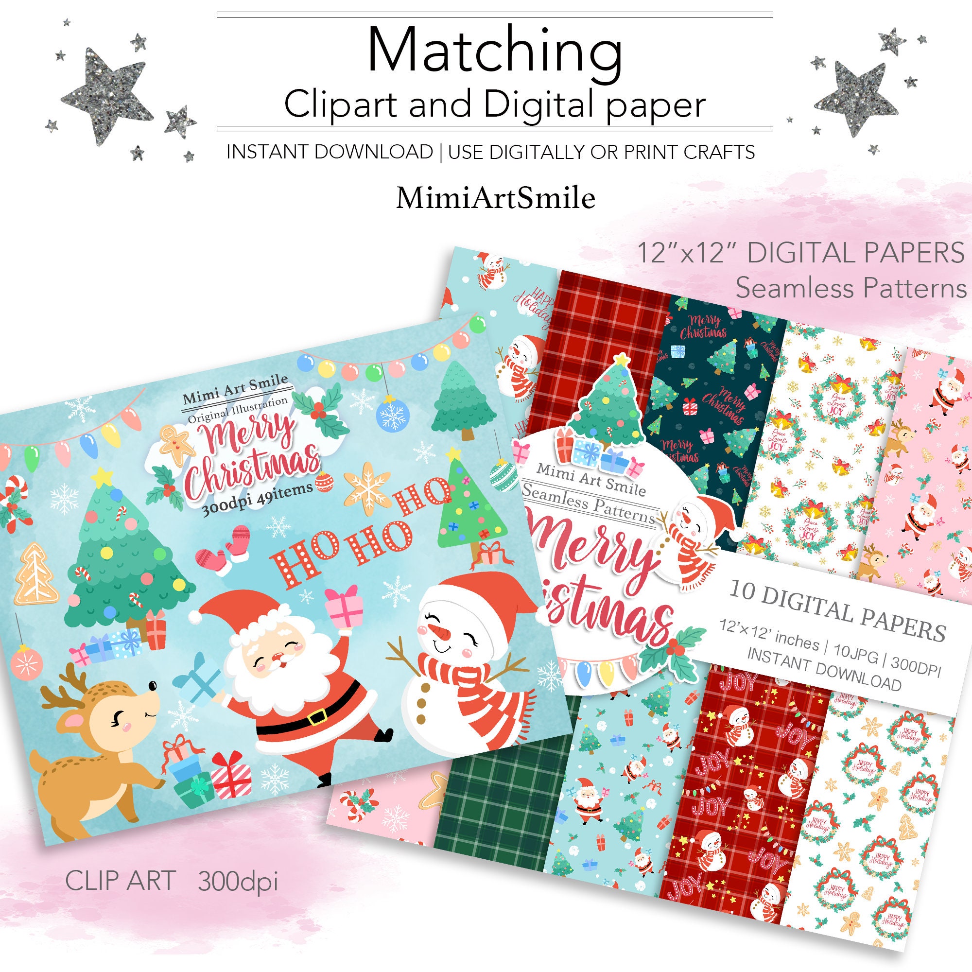 Christmas Clipart Set Merry Christmas Clip Art, Cute Santa Clause ...