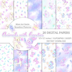Animals With Candies Digital Paper Pack | Pretty Animal Digital Pack ...