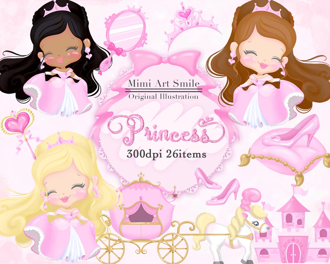 Princess Clipart, Pink Princess Clip Art, Pretty Girl Cute Dress Ribbon ...