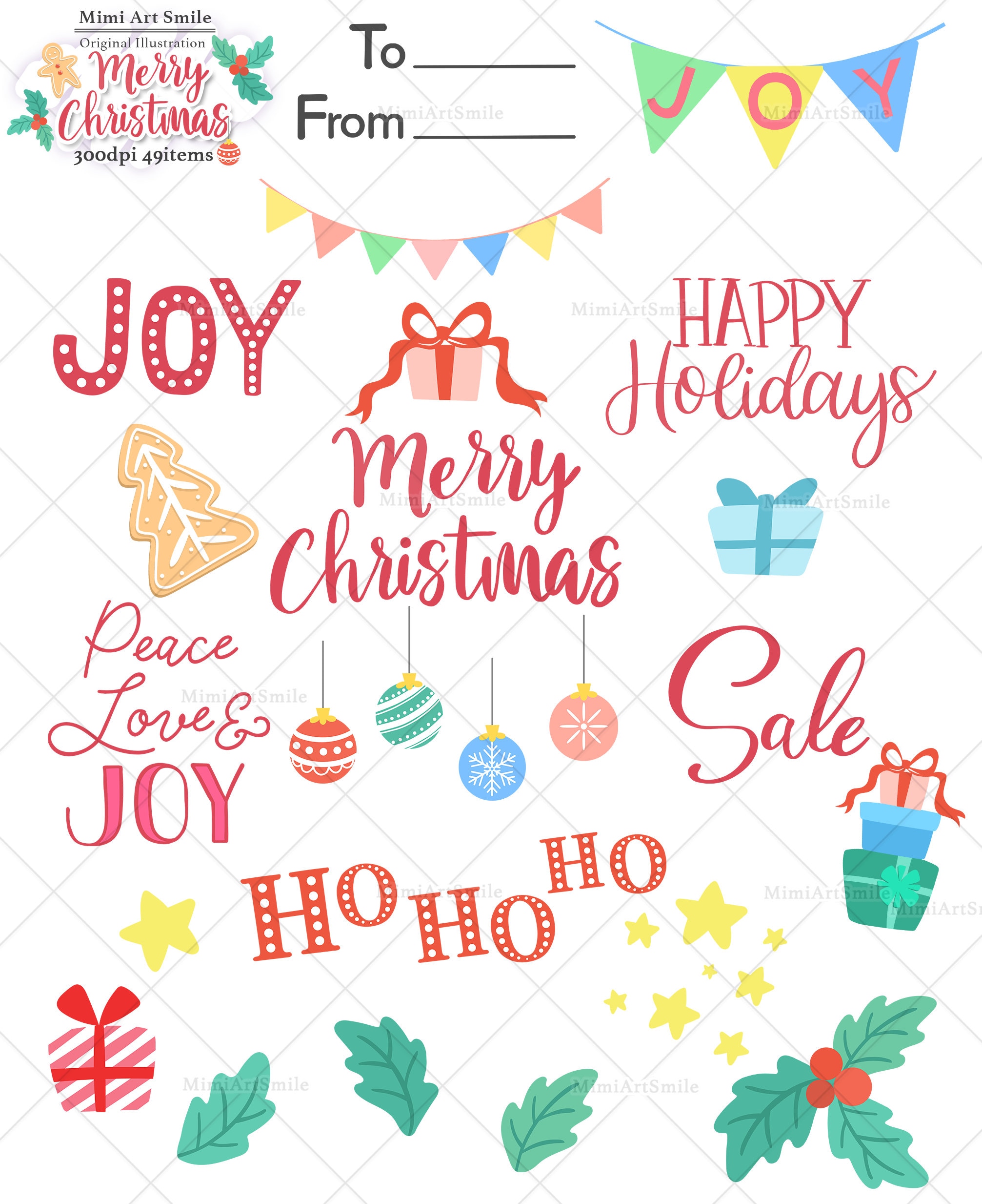 Christmas Clipart Set Merry Christmas Clip Art, Cute Santa Clause ...