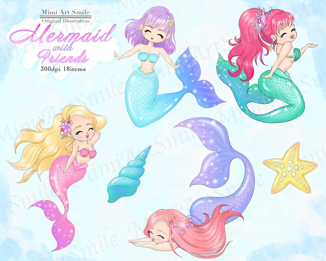 Mermaid With Friends Clipart,cute Mermaid,digital Downloadable Planner ...