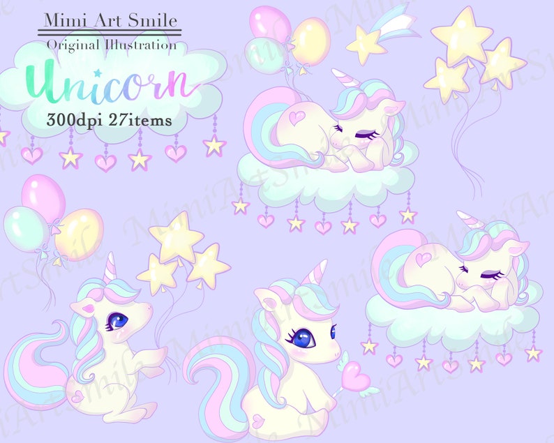 Cute Unicorn Clipart Set Rainbow Unicorns Clip Art Digital Downloadable ...
