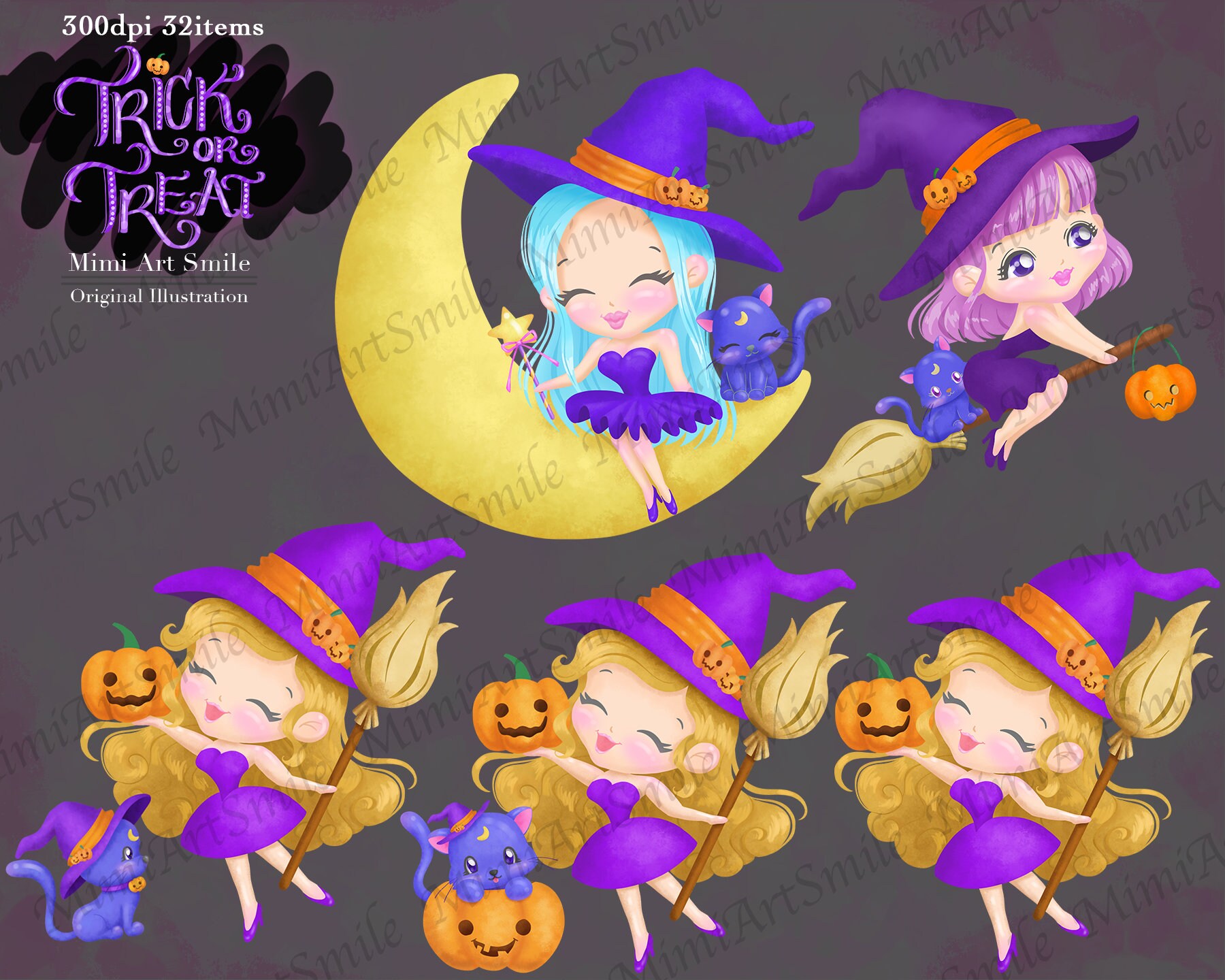 Cute Halloween Clipart, Pretty Halloween Clip Art, Witch Cat Ghost ...