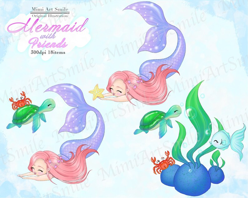 Mermaid With Friends Clipart,cute Mermaid,digital Downloadable Planner ...