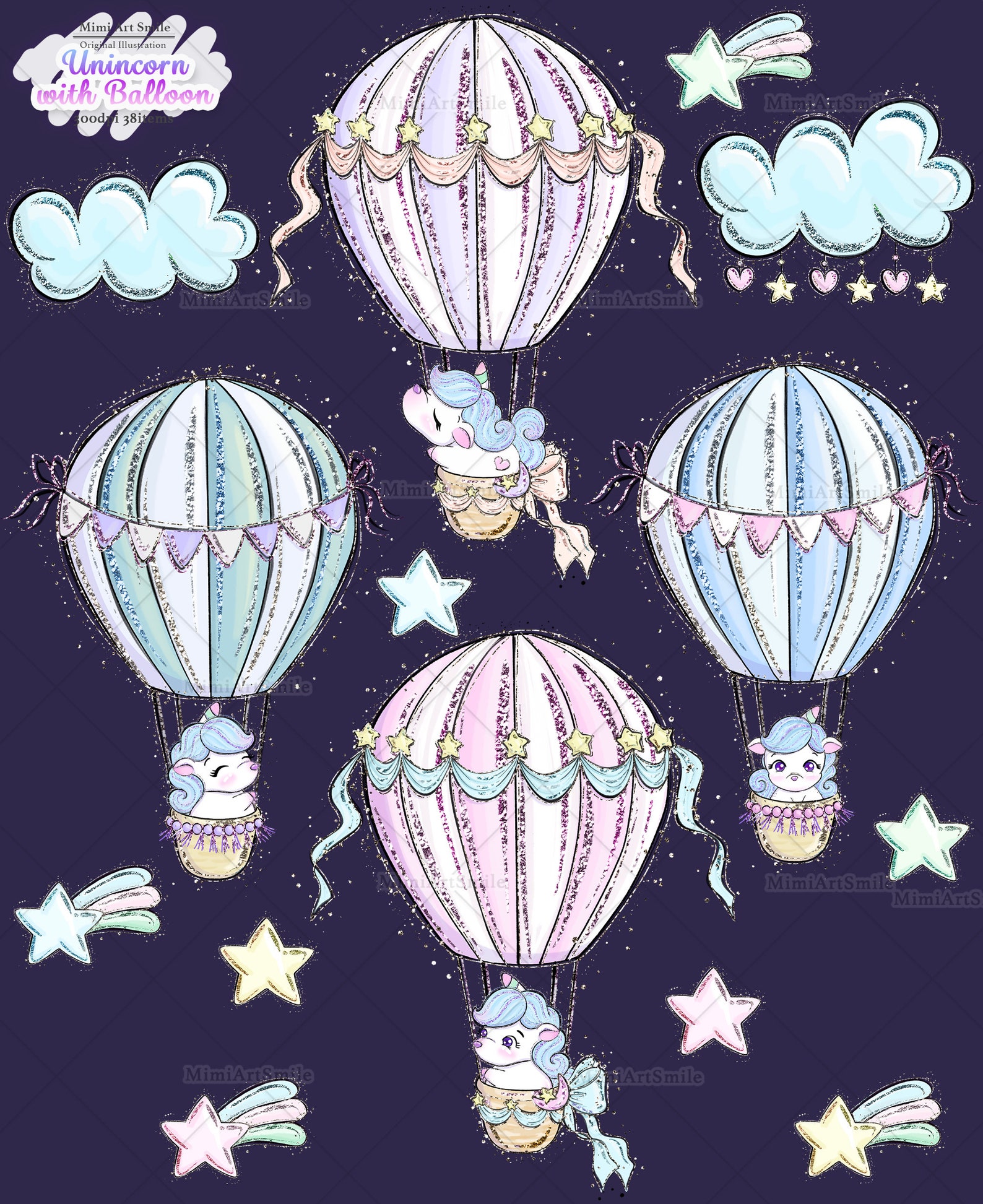 Unicorn With Balloon Clipart Cute Unicorns, Hot Air Balloon, Clip Art ...