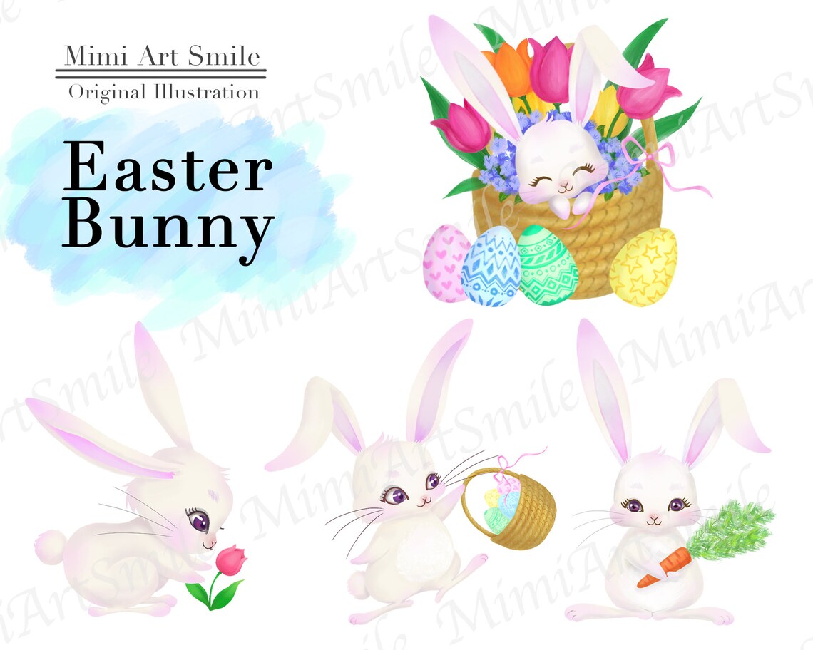 Easter Bunny. Rabbit Digital PNG Clipart, Downloadable Printable Cute ...