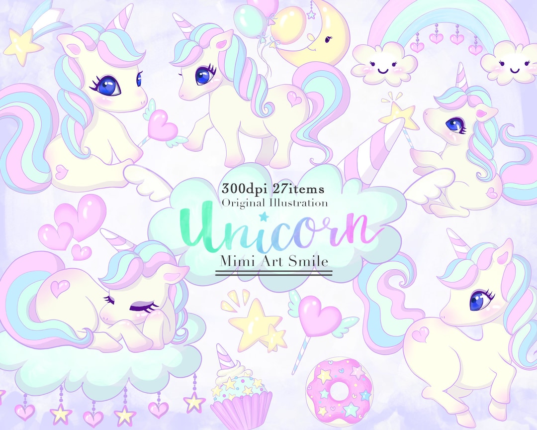 Cute Unicorn Clipart Set Rainbow Unicorns Clip Art Digital Downloadable ...