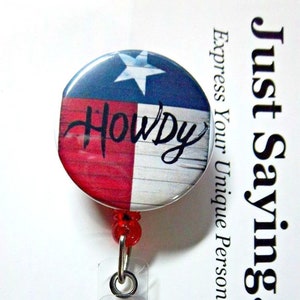 HOWDY Texas Flag Texas Pride Novelty Style Retractable Reel ID Badge ...