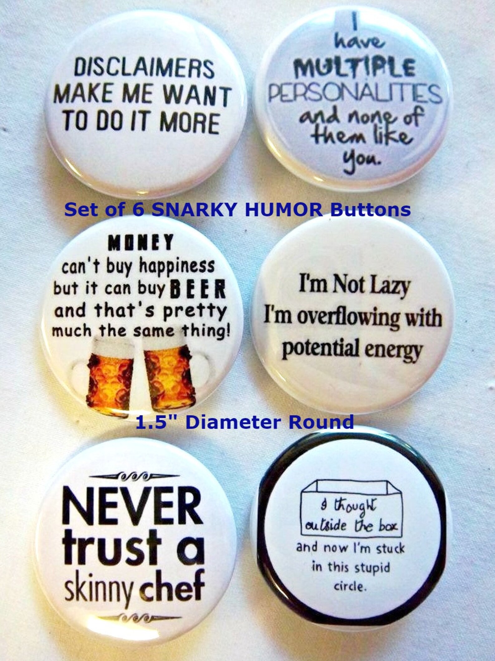 1.5 Snarky HUMOR Fun Novelty 6-pk Buttons for Jackets - Etsy