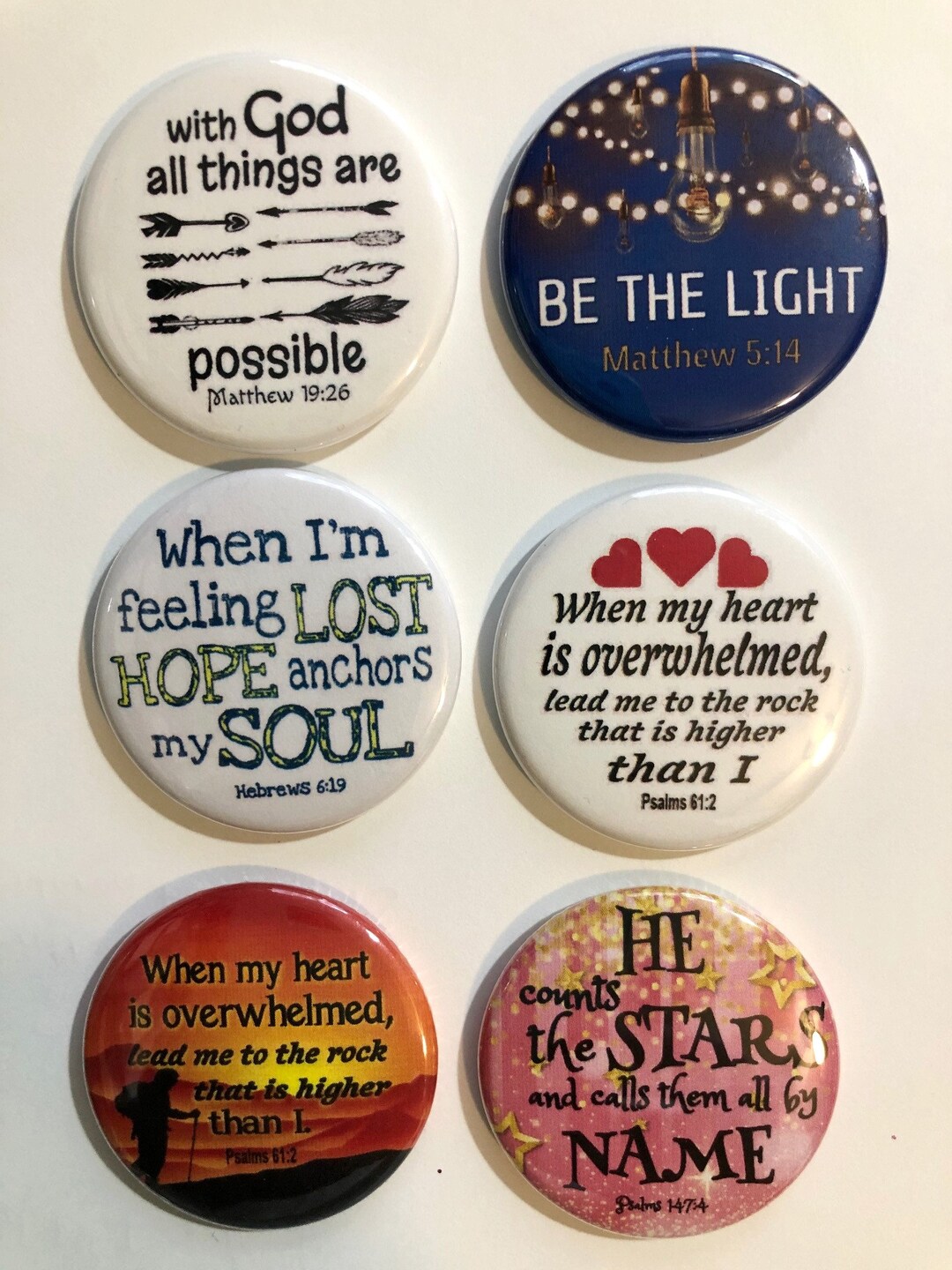 Christian, Religious Set C, 6-pk Novelty 1.5" Diameter Buttons/pins ...
