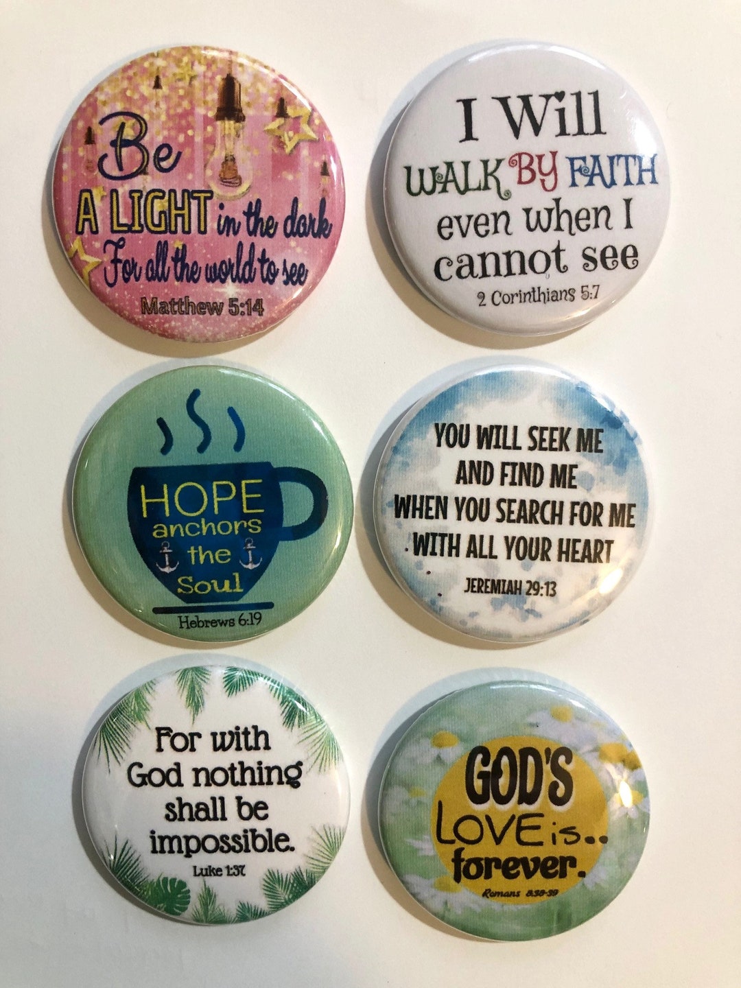 Christian, Religious Set A, 6-pk Novelty 1.5" Diameter Buttons/pins ...