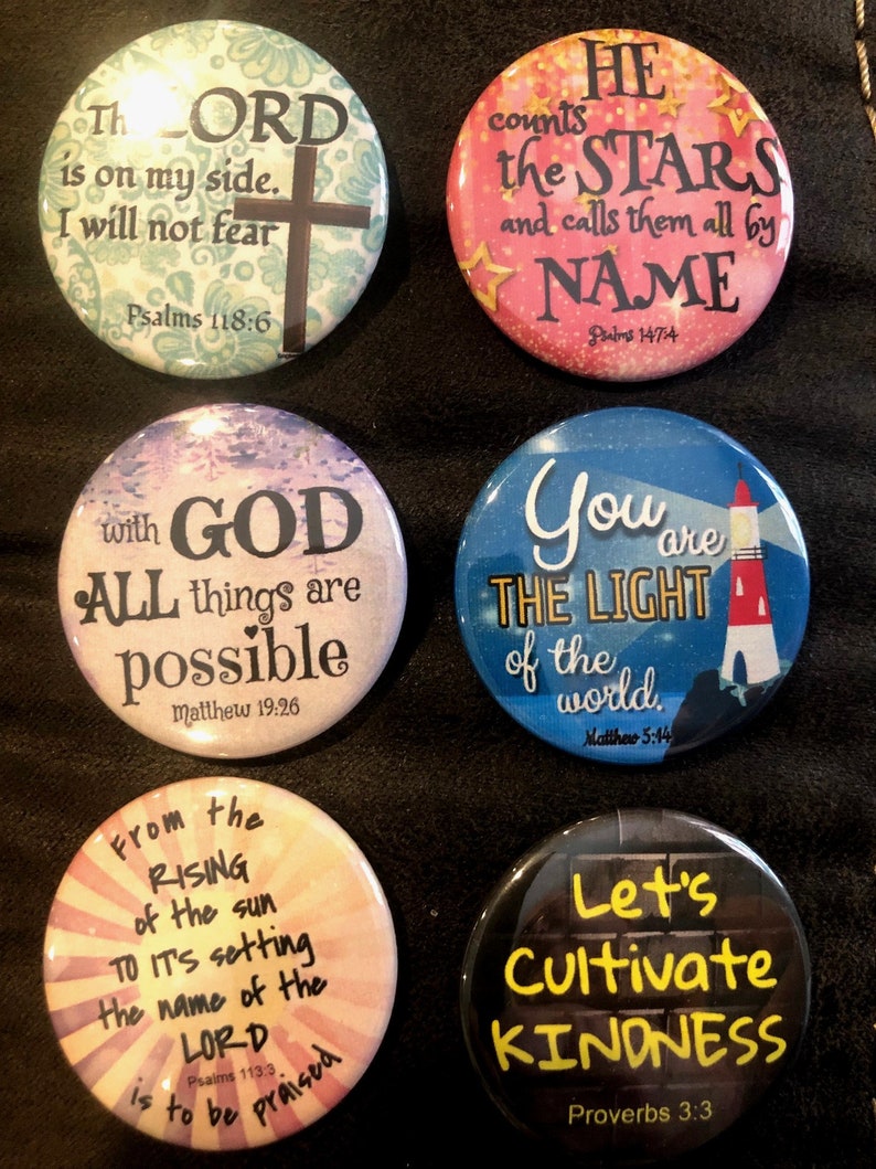 1.5 Christian Set 6-pk Buttons/pins: Faith, Kindness, Refuge, Light ...