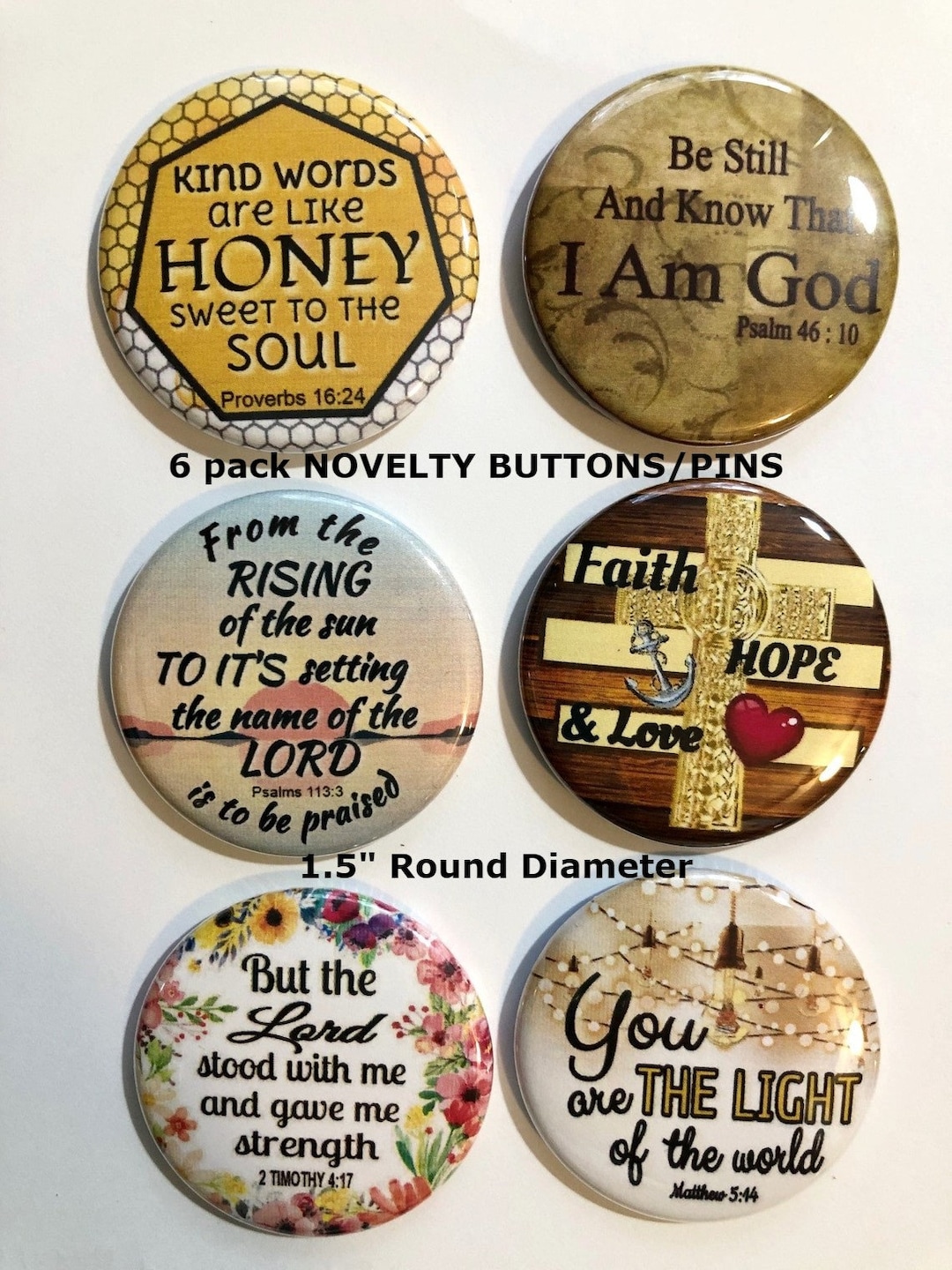 Christian, Religious Set E, 6-pk Novelty 1.5" Diameter Buttons/pins ...